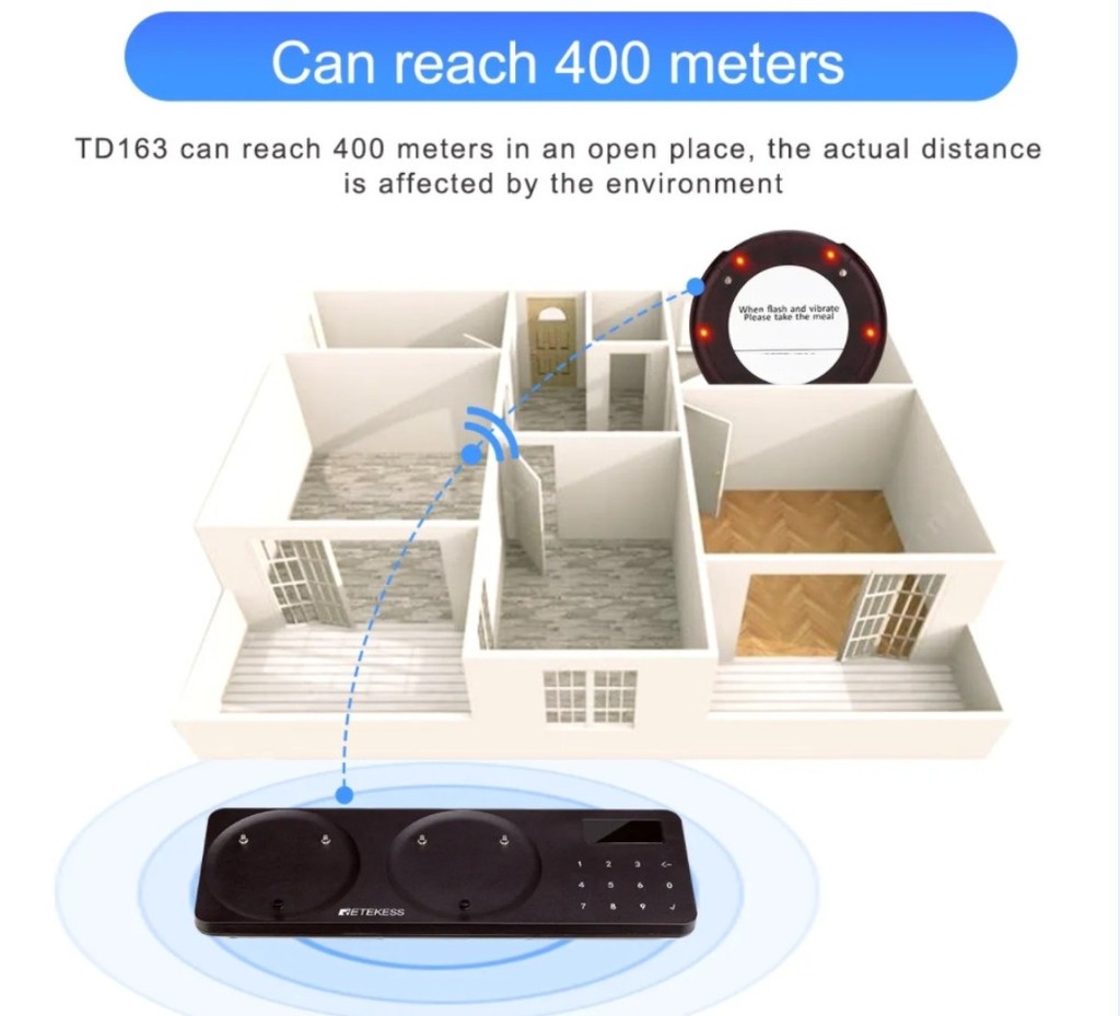 TD163 Pager System,Restaurant Buzzers Long Range,Set Vibration,Dual ...