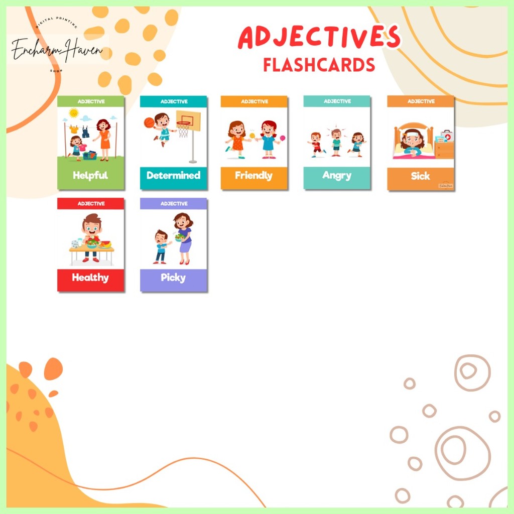 ∎ 'ADJECTIVES' Fully Laminated Educational Flashcards [12 pcs ...
