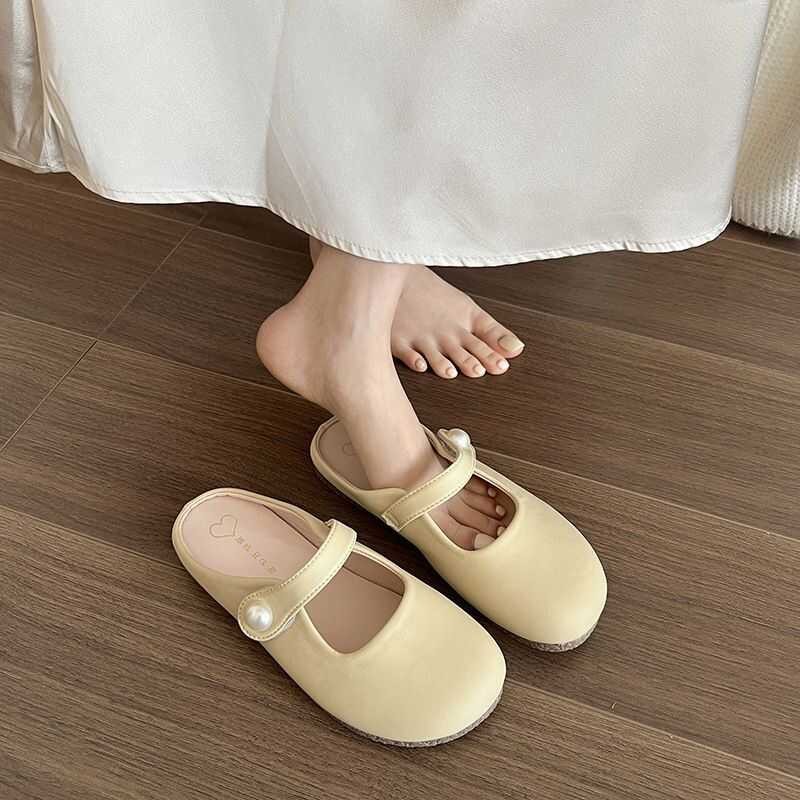 White Internet Celebrity Super Popular Dress Matching Flat Toe Cover ...