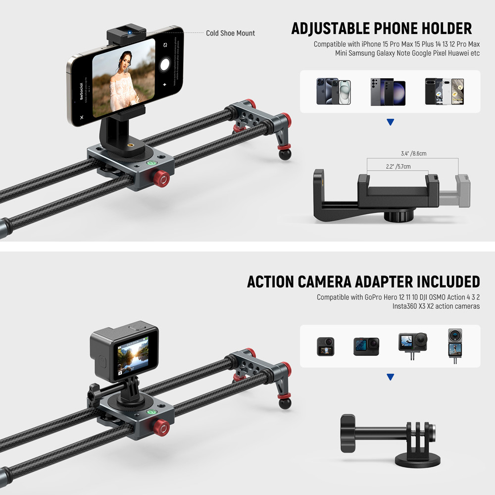 NEEWER 16"/40cm Carbon Fiber Camera Slider, Action Camera Mount with ...