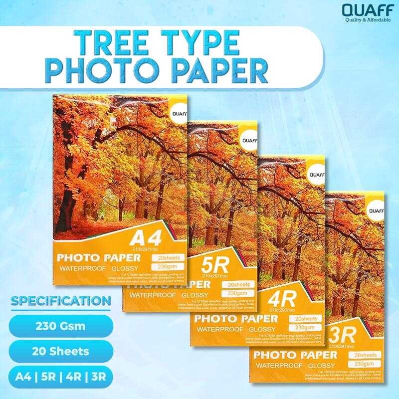 QUAFF Tree Type Inkjet Photo Paper Glossy A4 , 5R 3R 4R Size 230Gsm (20 ...