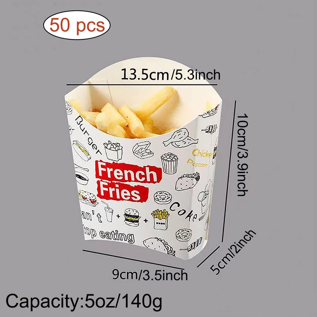 50Pcs Disposable French Fries Holder Snack Containers Red Stripes ...