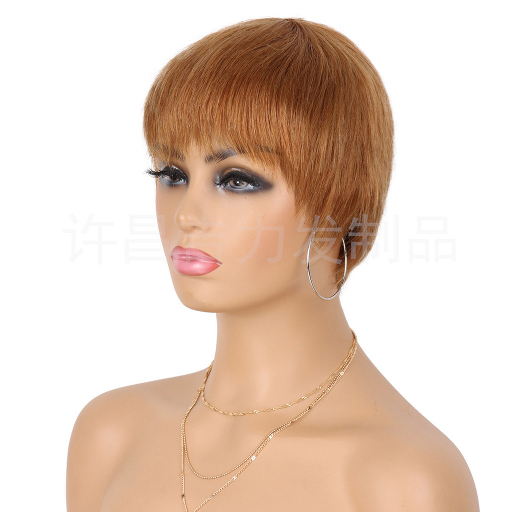 100% Human Hair Wigs For Women Black Wig Short Pixie Cut Wig Full ...