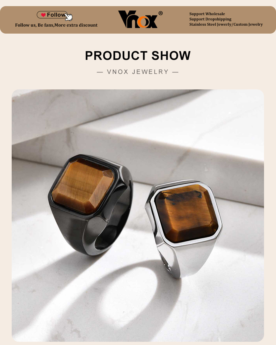 Vnox Tiger's Eye Rings for Men, Male Pinky Ring with Square CZ Stone ...