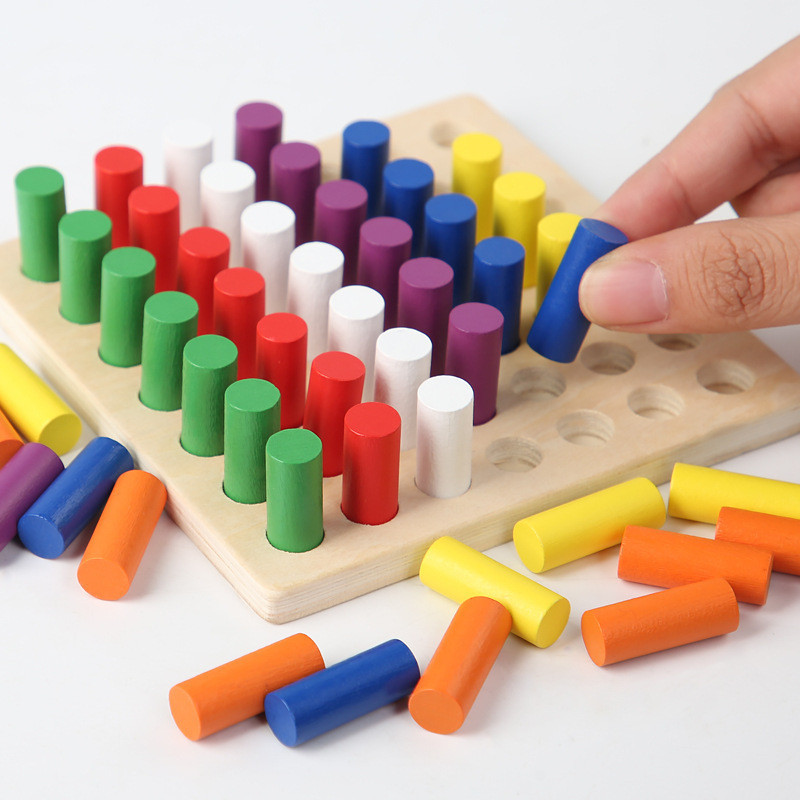 Wooden Educational Pegs Cylinder Socket Blocks Board Educational ...