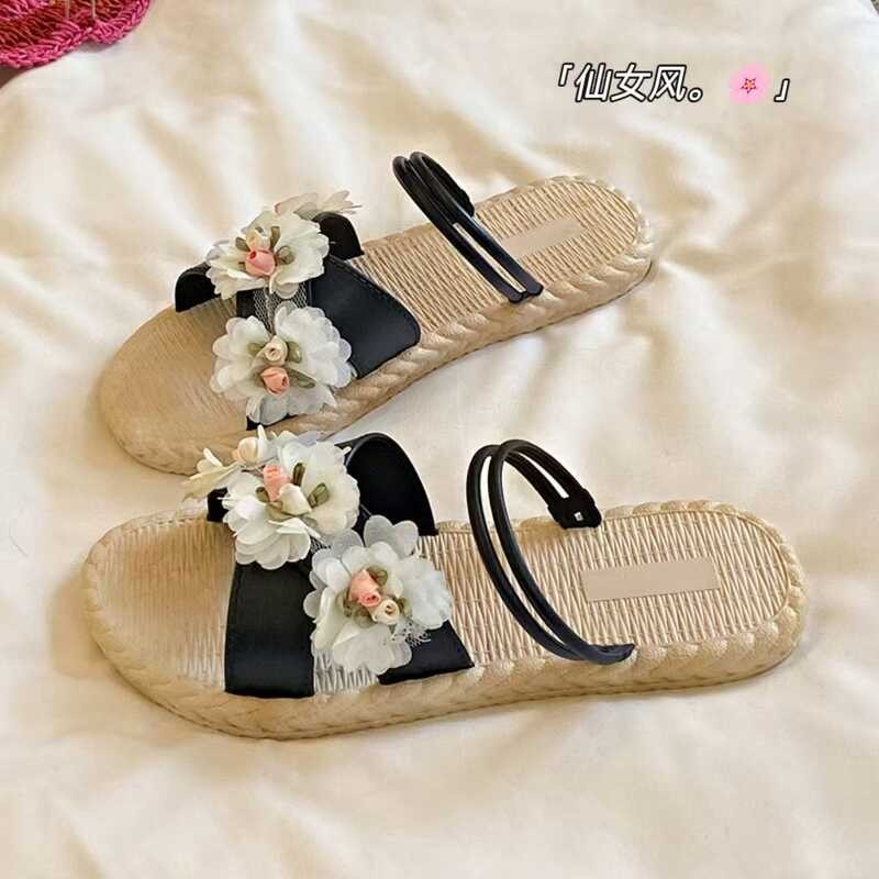 Sweet Floral Sandals for Women Summer Outdoor 2025 New Flat Sandals Two ...