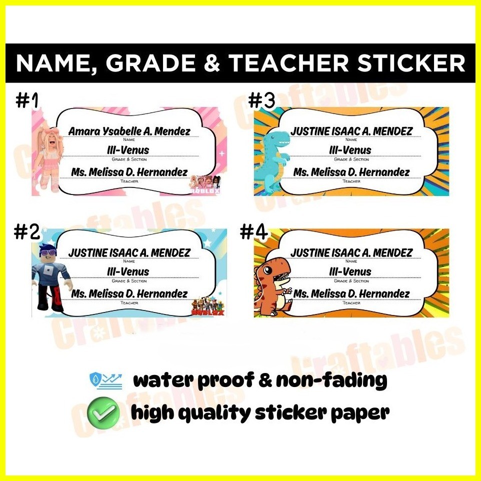 Name, Grade & Section, and Teacher's name Sticker Label | Shopee ...