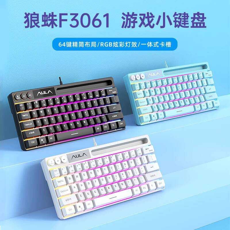 95 Wolf Spider F3061 Mechanical Feel Mini Keyboard 64 Keys Wired RGB ...