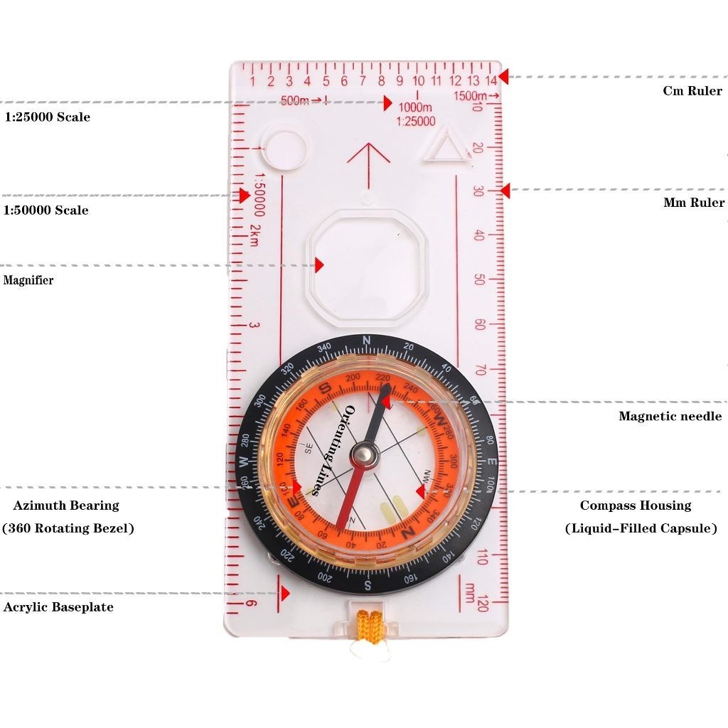 Portable Camping Compass Scale Ruler Multifunction Map Ruler With ...