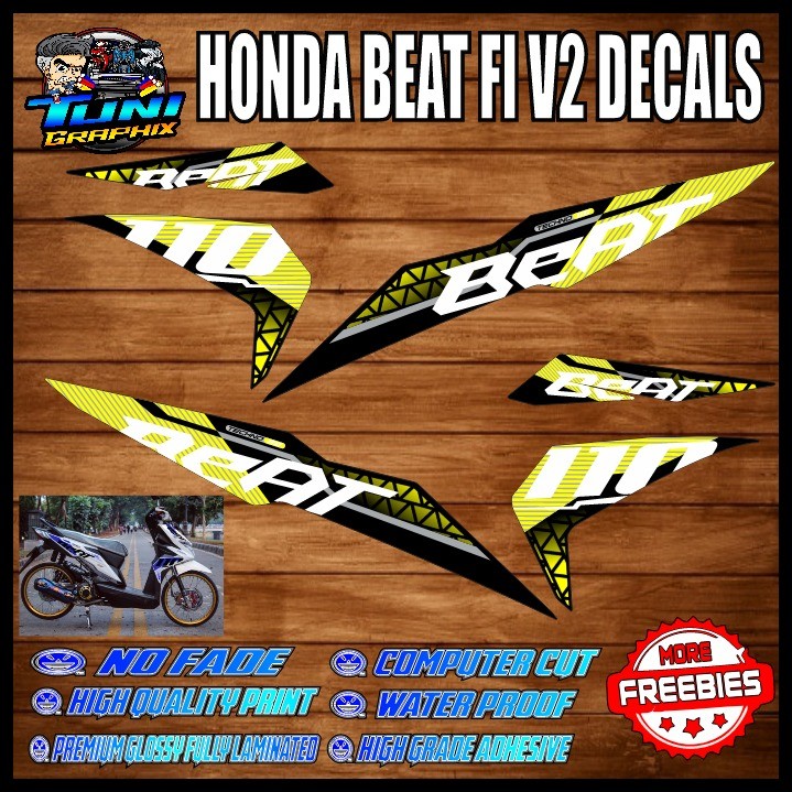 Honda Beat V2 FI Line Design Decals (Black Series) with Freebies ℬ ...