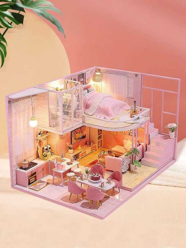 W DIY Art Handmade Assembly Loft Villa Model Miniature Toy House ...