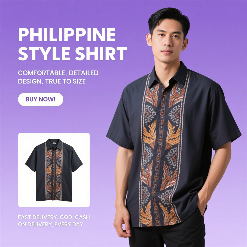 modern barong filipiniana Pinya Jusilyn Polo Barong Short Sleeves Full ...