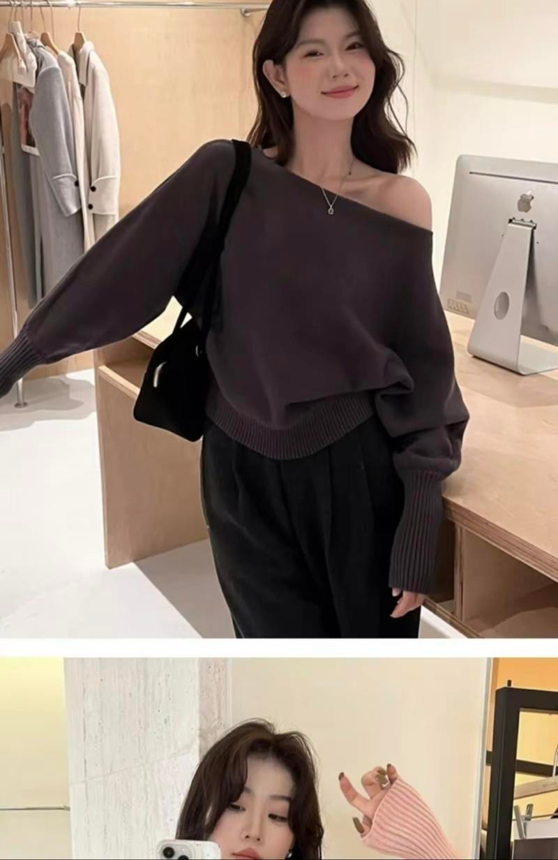 Korean Style Pink Off-Shoulder Knit Top for Sweet Girls | Shopee ...