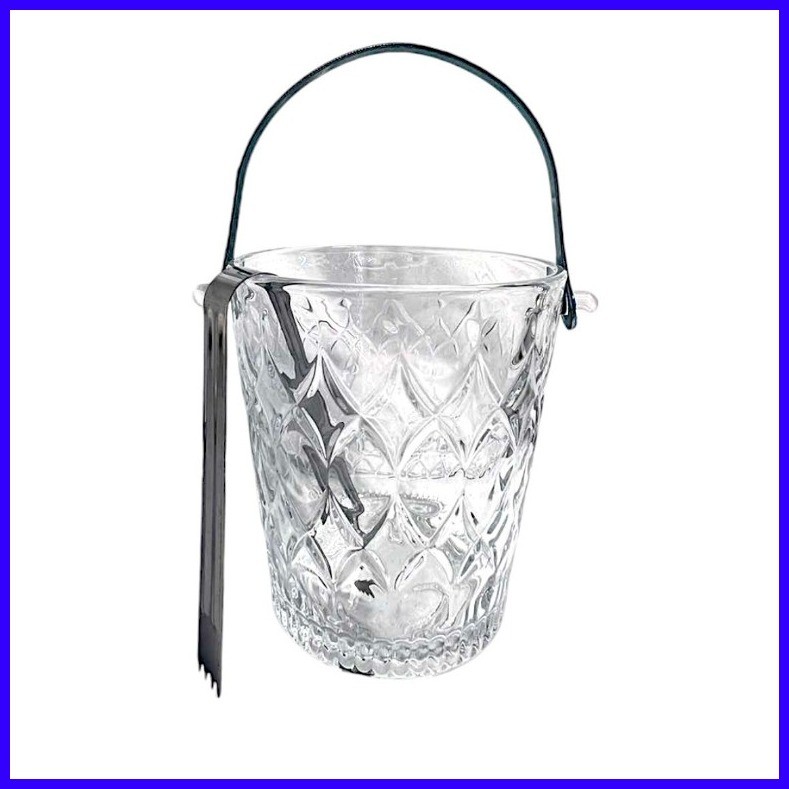 Glass Ice Bucket with Handle and Ice Tong Clear Crystal Ice Buckets for ...
