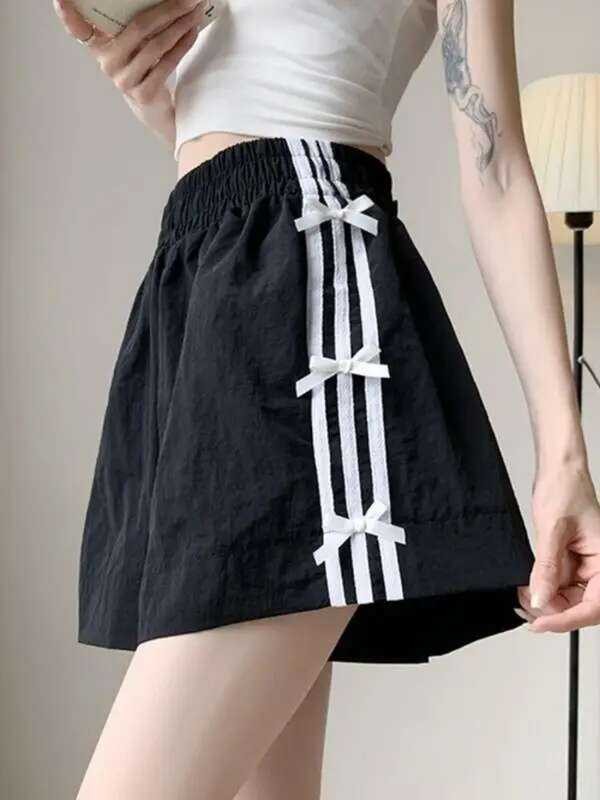 53 Black Striped Quick Drying Shorts Women's Summer Thin Bow Loose ...