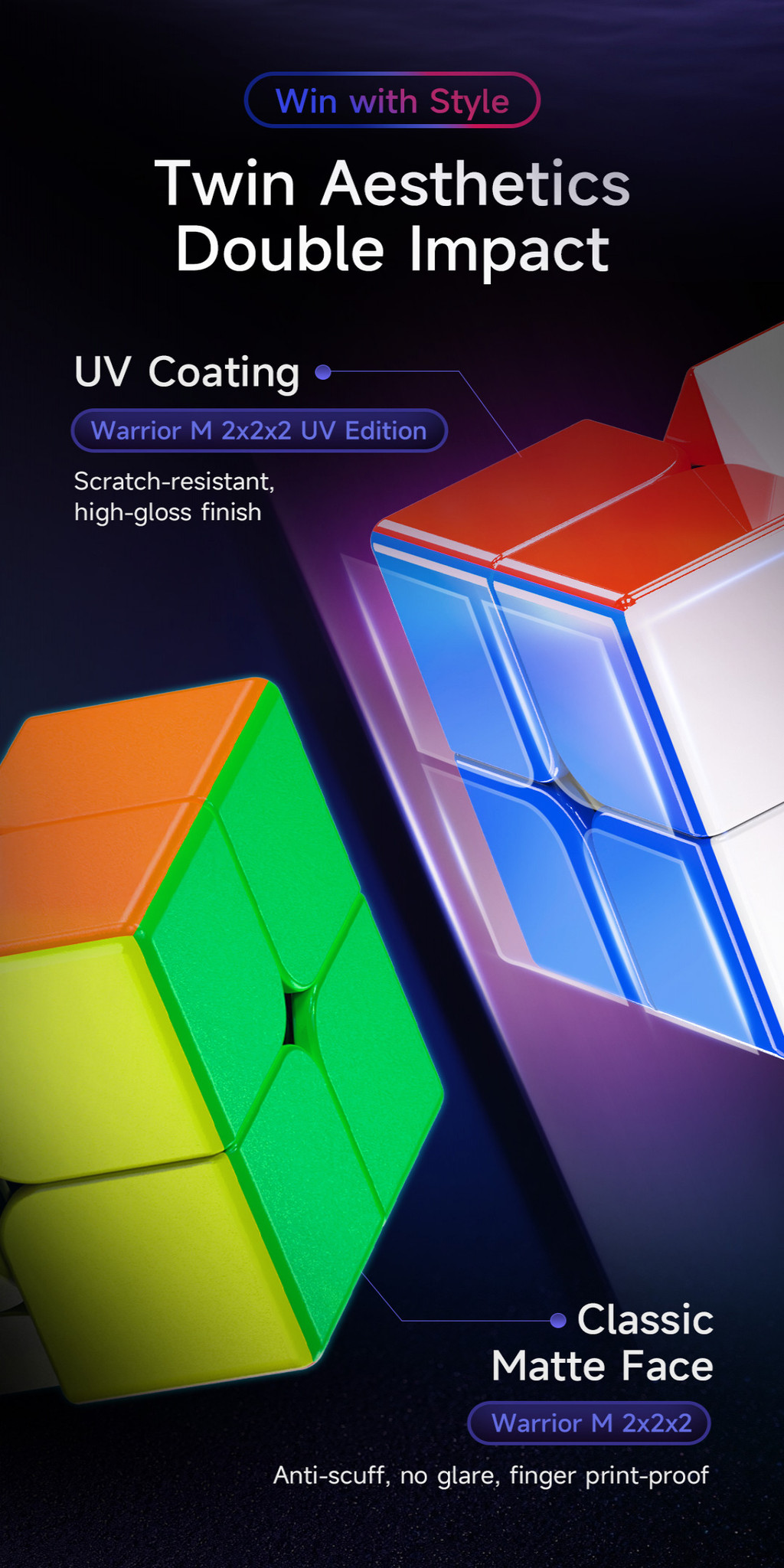 Qiyi Cube 2x2x2 Warrior M Magic Cube Stickless UV Coating 2x2 Magnetic ...