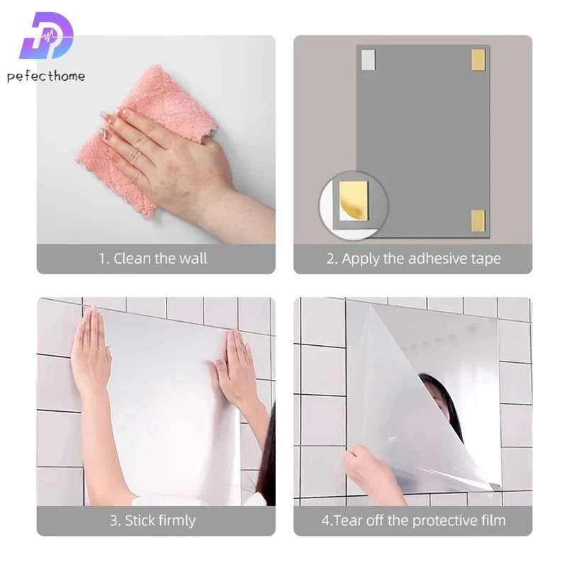 Acrylic Shaped Mirror Wall Sticker Self-adhesive Bathroom Makeup Mirror ...