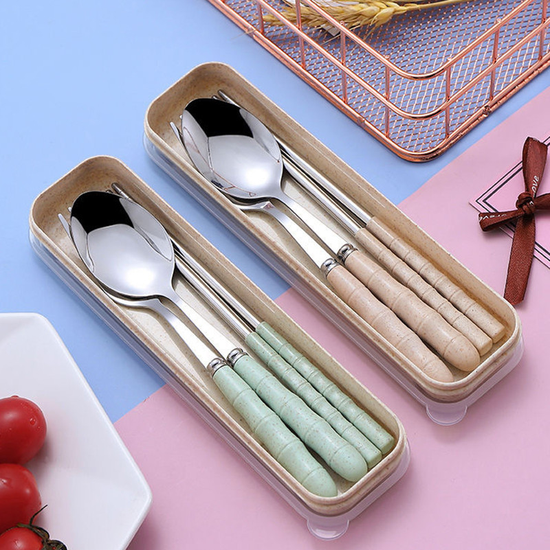 3-in-1 Stainless Steel Cutlery Set Spoon Fork Chopsticks Set With Box ...