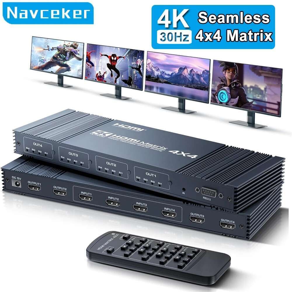 4K HDMI Matrix Switch 4 in 4 out HDMI Seamless Switching Splitter 4x4 ...