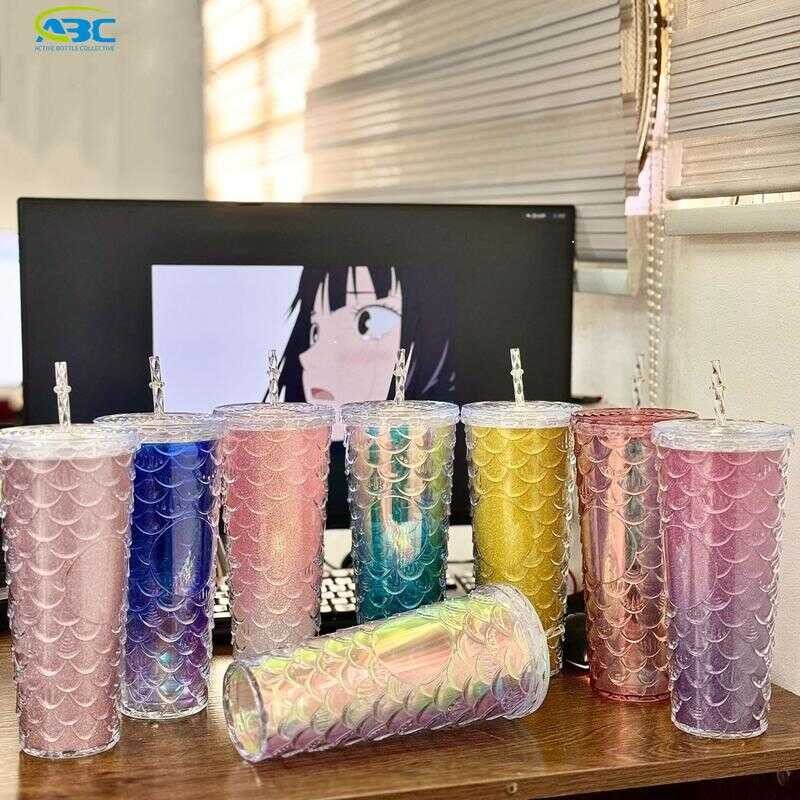 ABC Double Wall Fish Scale Tumbler 710Ml 24Oz Plastic Dia Mermaid Pearl ...