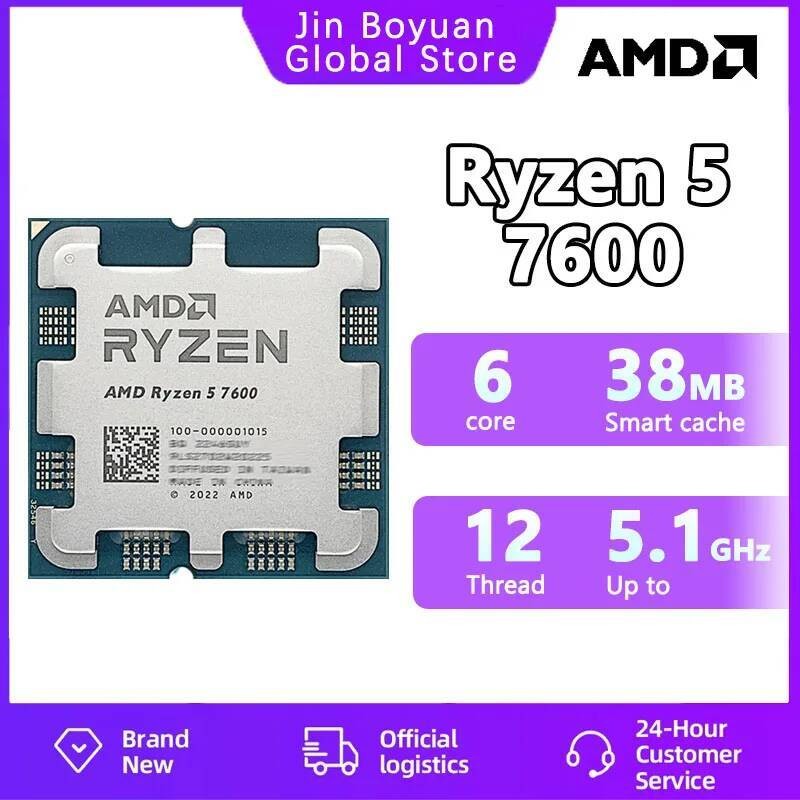 AMD New R5 7600 CPU , Ryzen 5 7600, 5.1GHz,6-Core,12-Thread, 5NM,L3=32M ...