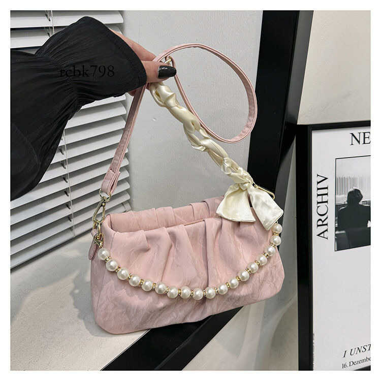 Versatile And High-End Handbag, Pearl Shoulder Crossbody , Pleated ...