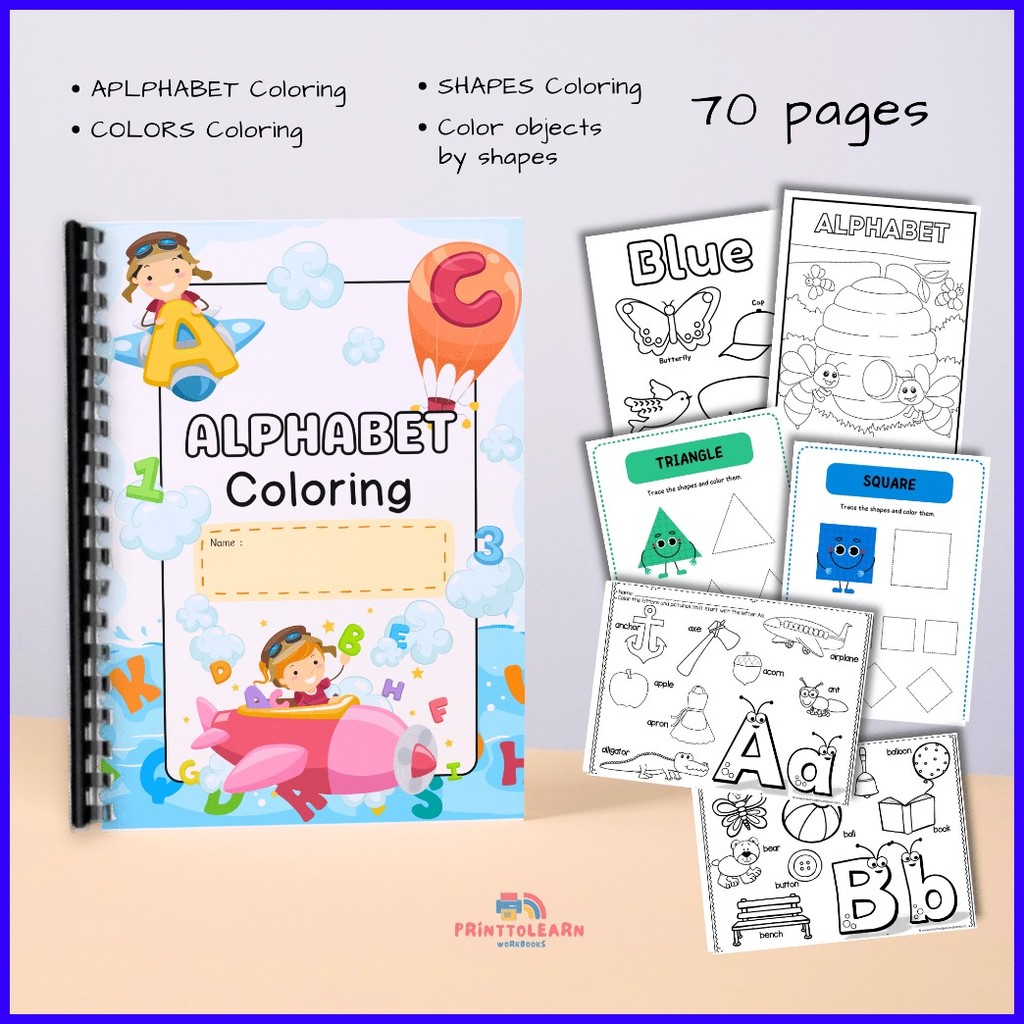 Basic Coloring Workbook for kids alphabet, shapes, patterns, cut and ...