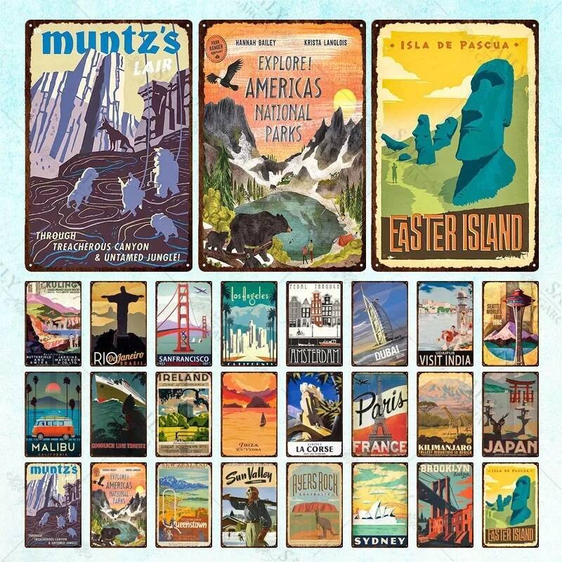 Vintage Famous City Landscape Metal Tin Signs Posters Italy France ...