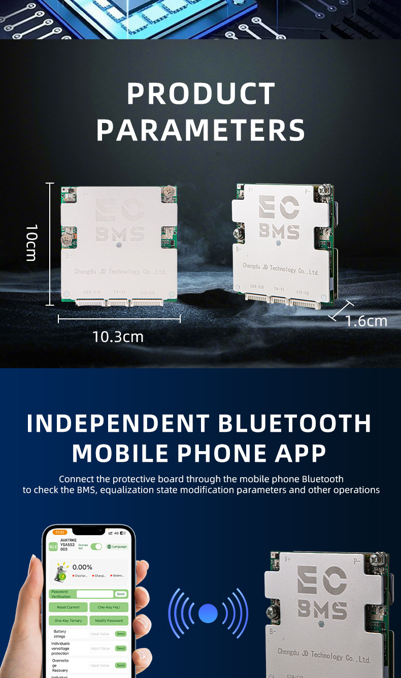 EC16S60A Smart BMS 8-16S 60A APP Bluetooth Active Balance LiFePO4 Li ...