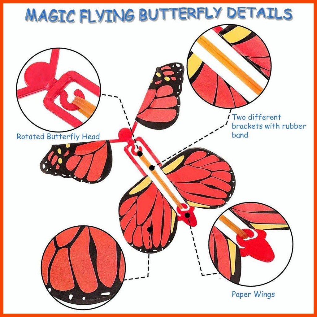 10PCS Wind up Magic Flying Butterfly Rubber Band Powered Magic Gift ...