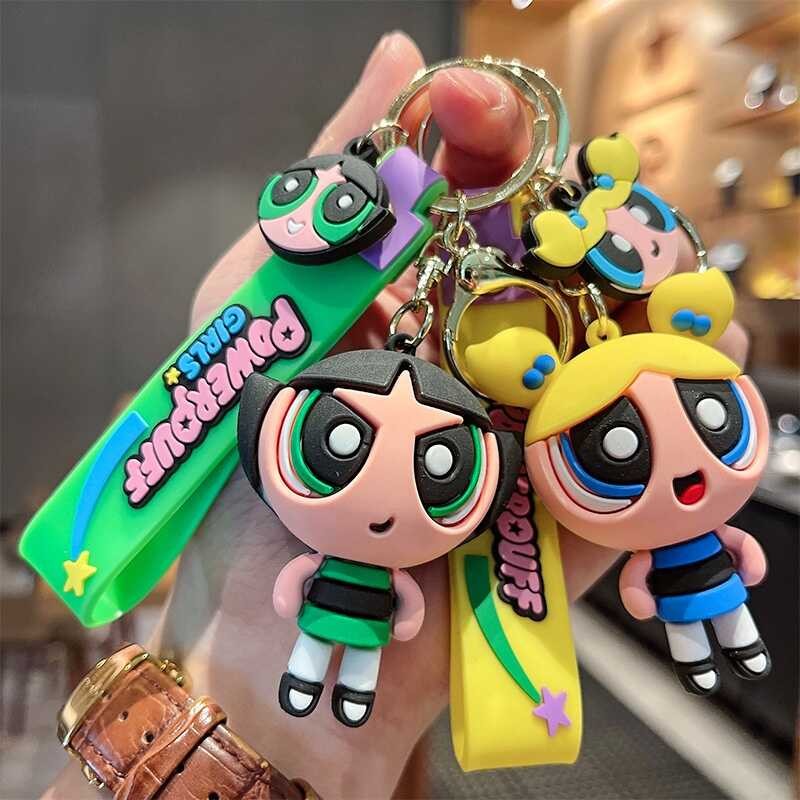 Anime Cartoon Powerpuff Girls Pendant Keychains Holder Car Key Chain ...