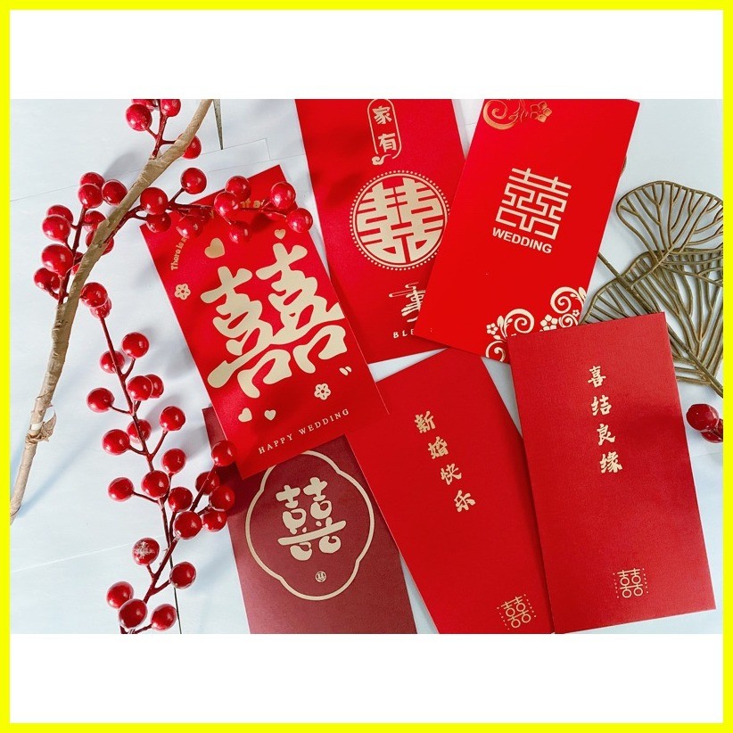 Double Happiness Ang Pao red envelop for wedding, used on non-folded ...