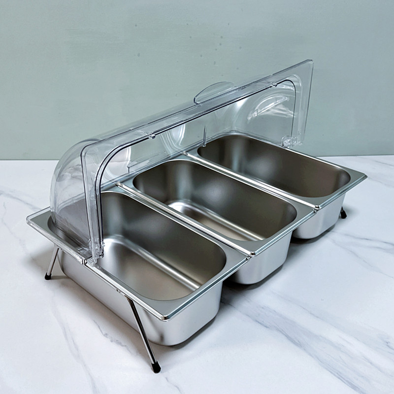 HOT!! Three-grid Stainless Steel Buffet Display Tray, Transparent Fresh ...