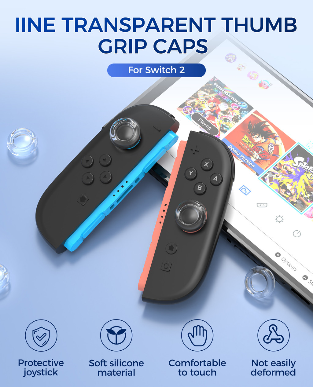 IINE TRANSPARENT THUMB GRIP CAPS FOR SWITCH 2 / Protective joystick ...