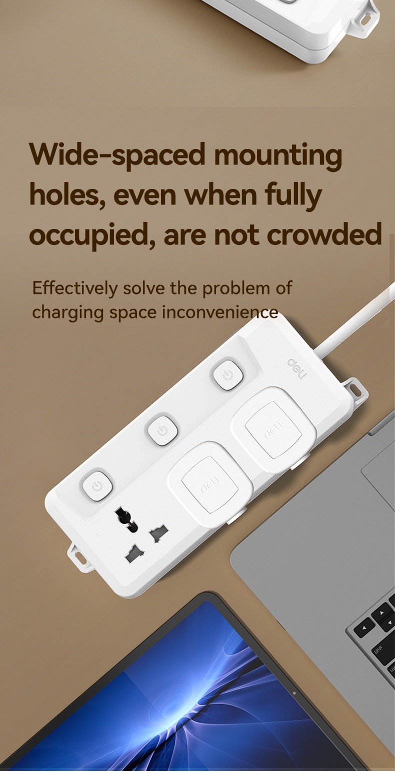 Deli Tools 2/3/5M Universal Power Strip 3 Groups Electric Sockets Power ...