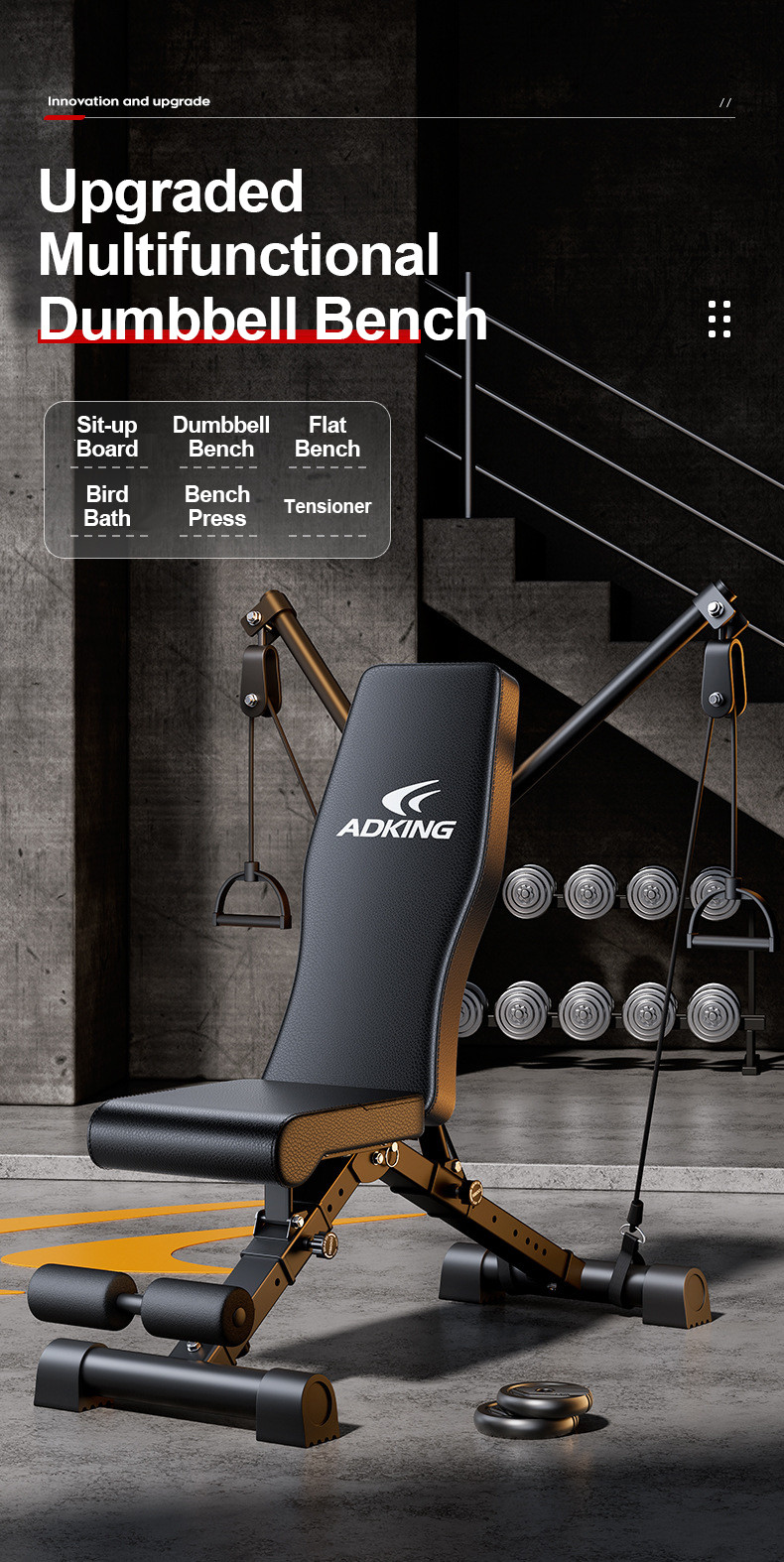 Gym Bench Sit-up bench Fitness Equipment Adjustable Bench Press Chair ...