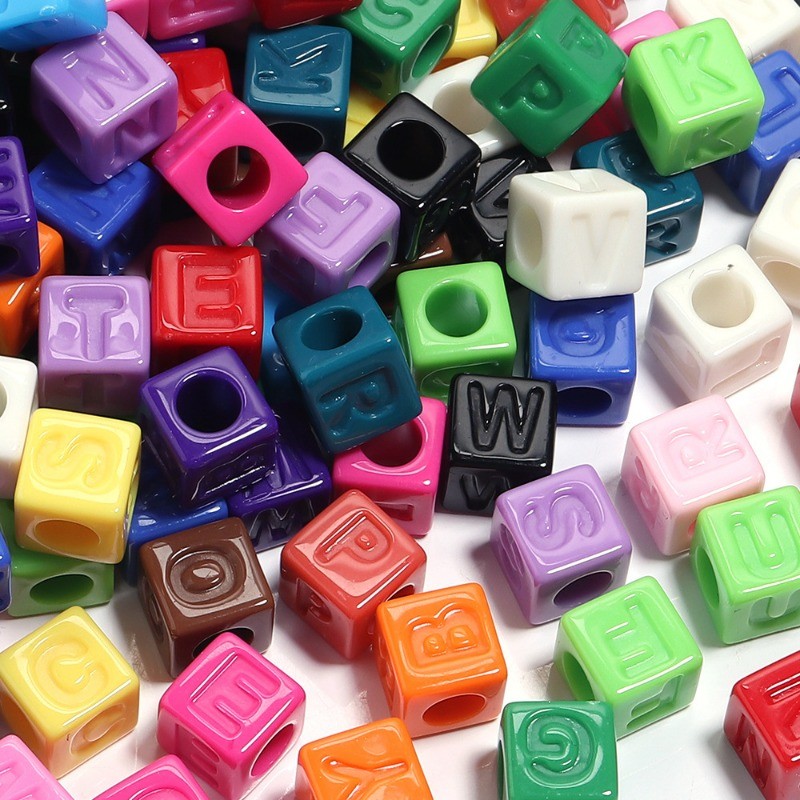Trendy Acrylic Square Alphabet Beads Large Hole Letter Loose Spacer ...