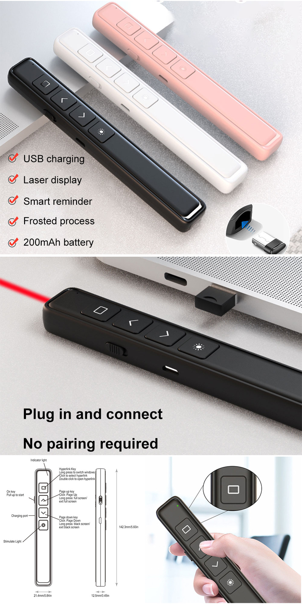 Clicker for Powerpoint Presentation Pointer with Laser USB Wireless ...