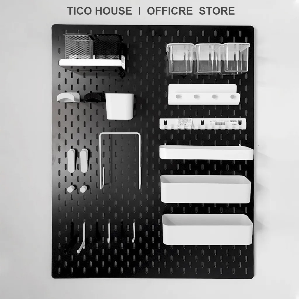 Wall Storage Rack Hole Board Storage Shelf With Sticker Hanging Hooks ...