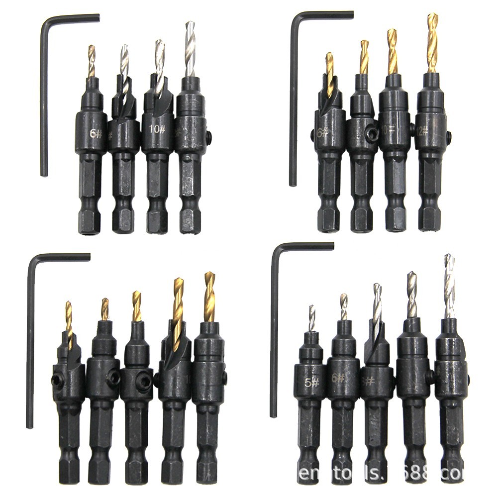 [Luckyshop1] 9-Piece Adjustable Countersink Drill Bit Set for Precise ...