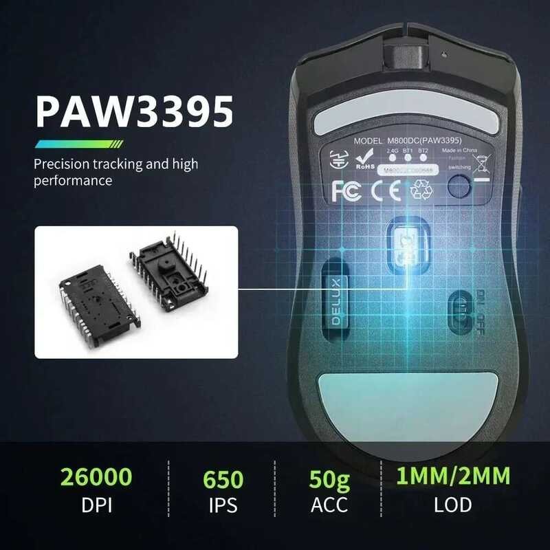 M800 Delux PRO Paw3395 Wireless Gaming E Bluetooth Tri-Mode Connection 26000Dpi Huano Pink ...