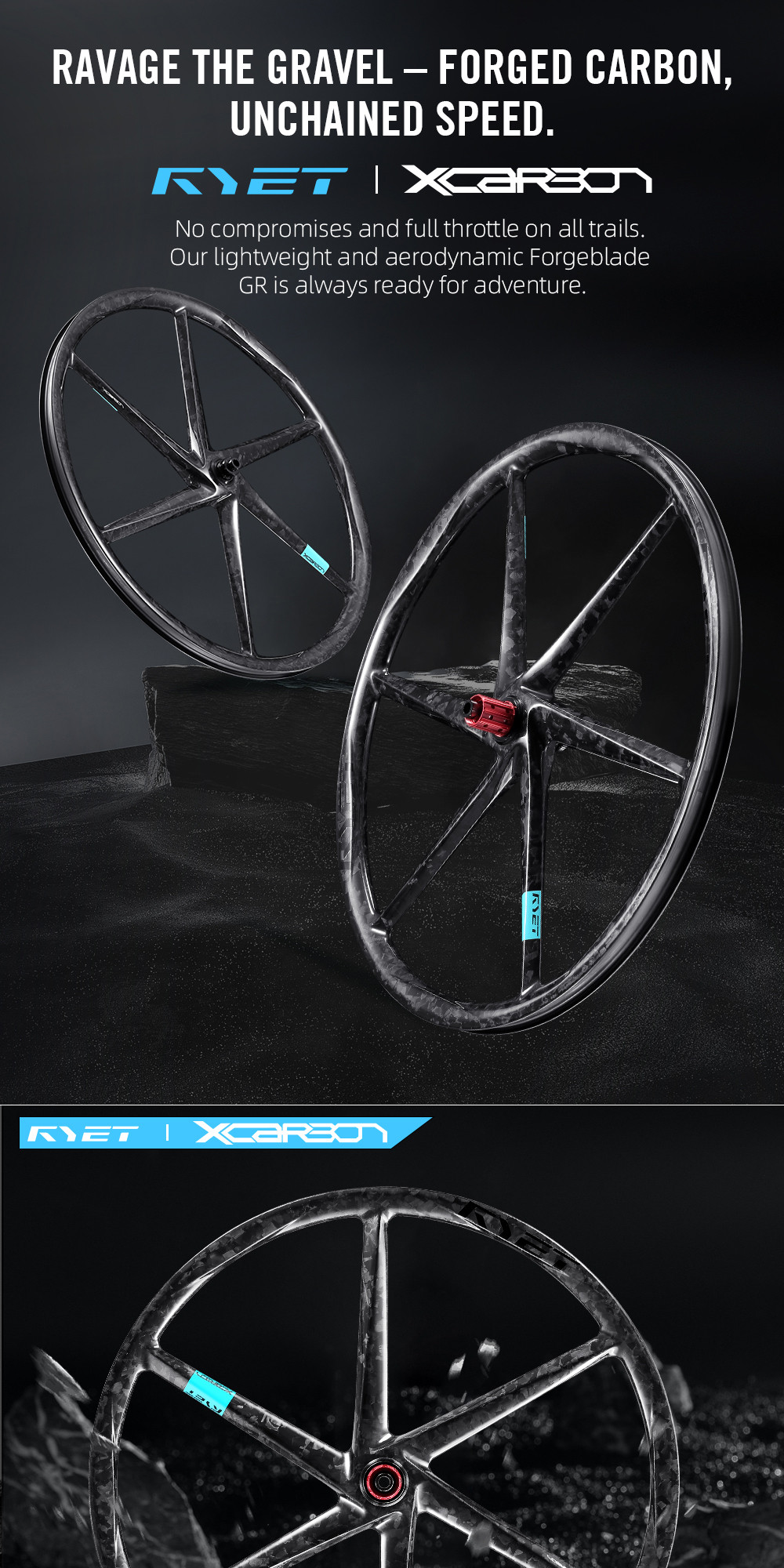 RYET Full Carbon Gravel Wheelset 6-Spoke Carbon Aero Tubeless Ready ...