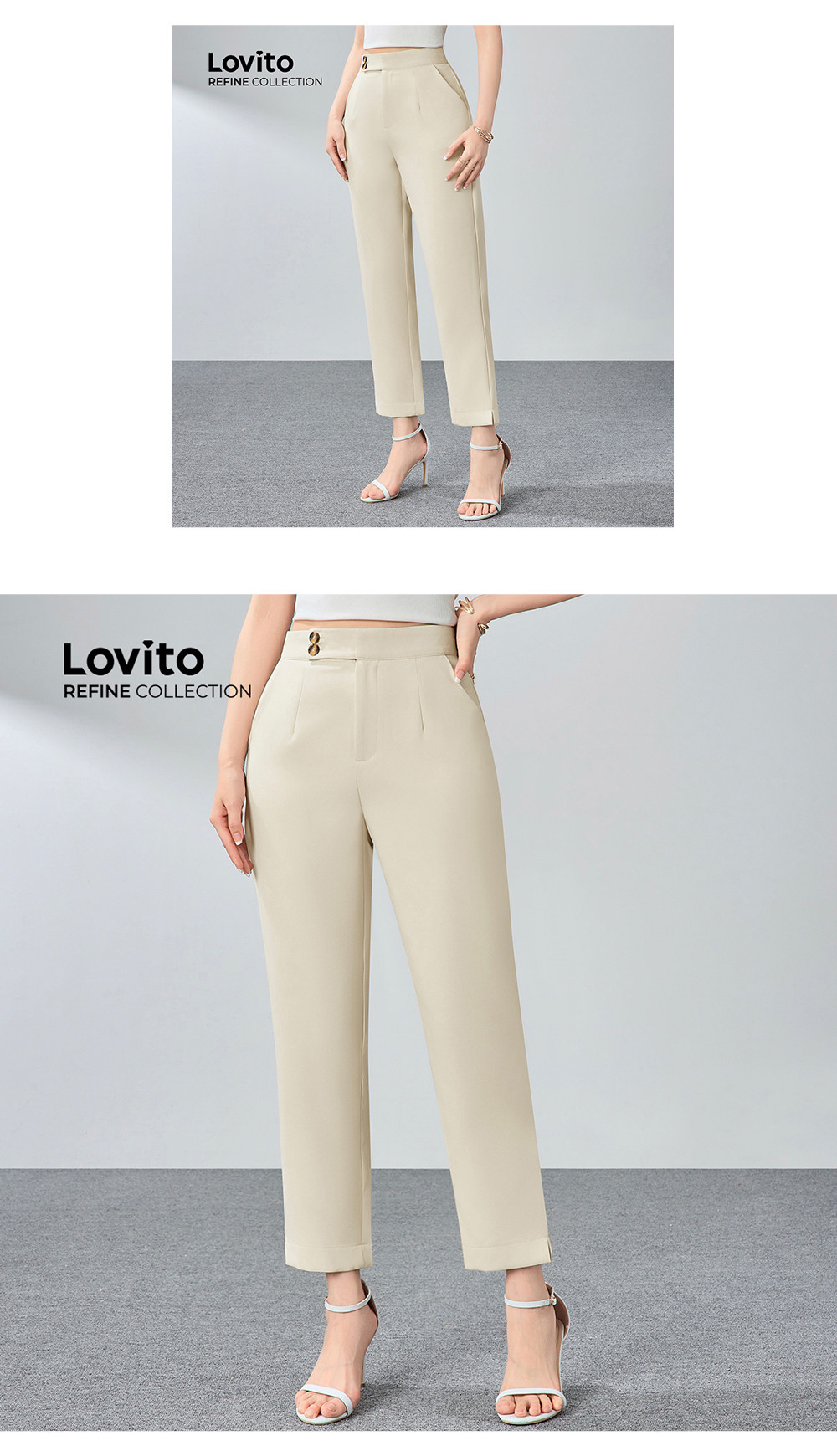 Lovito Refine Women's Apricot Pants with Button Split Elegant All ...