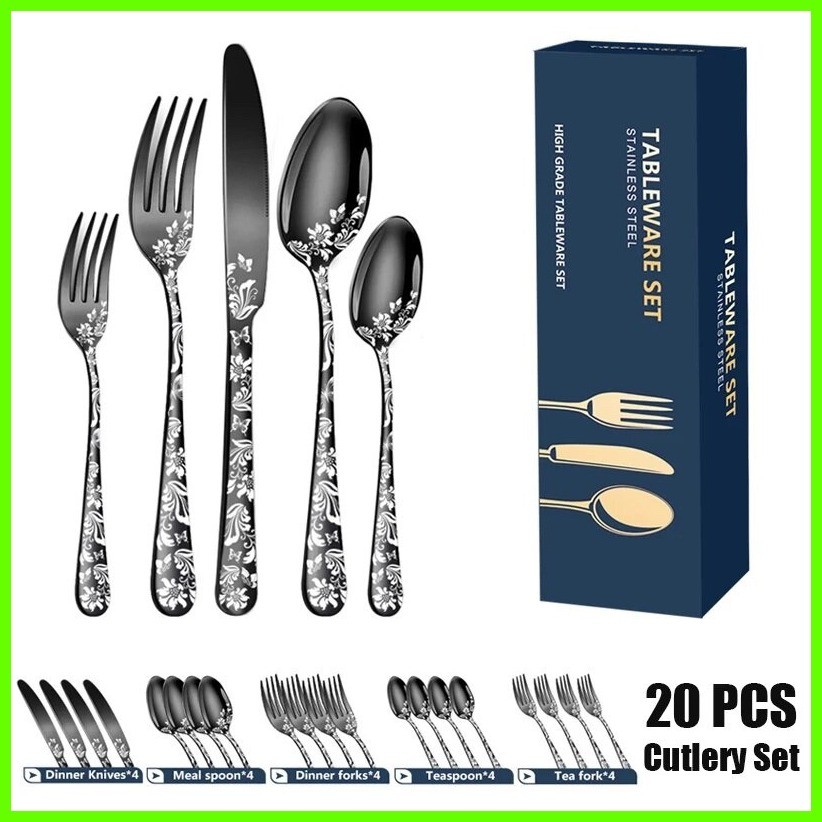 ☸ ┤ Stainless steel cutlery set 5 components 20 sets Western steak ...