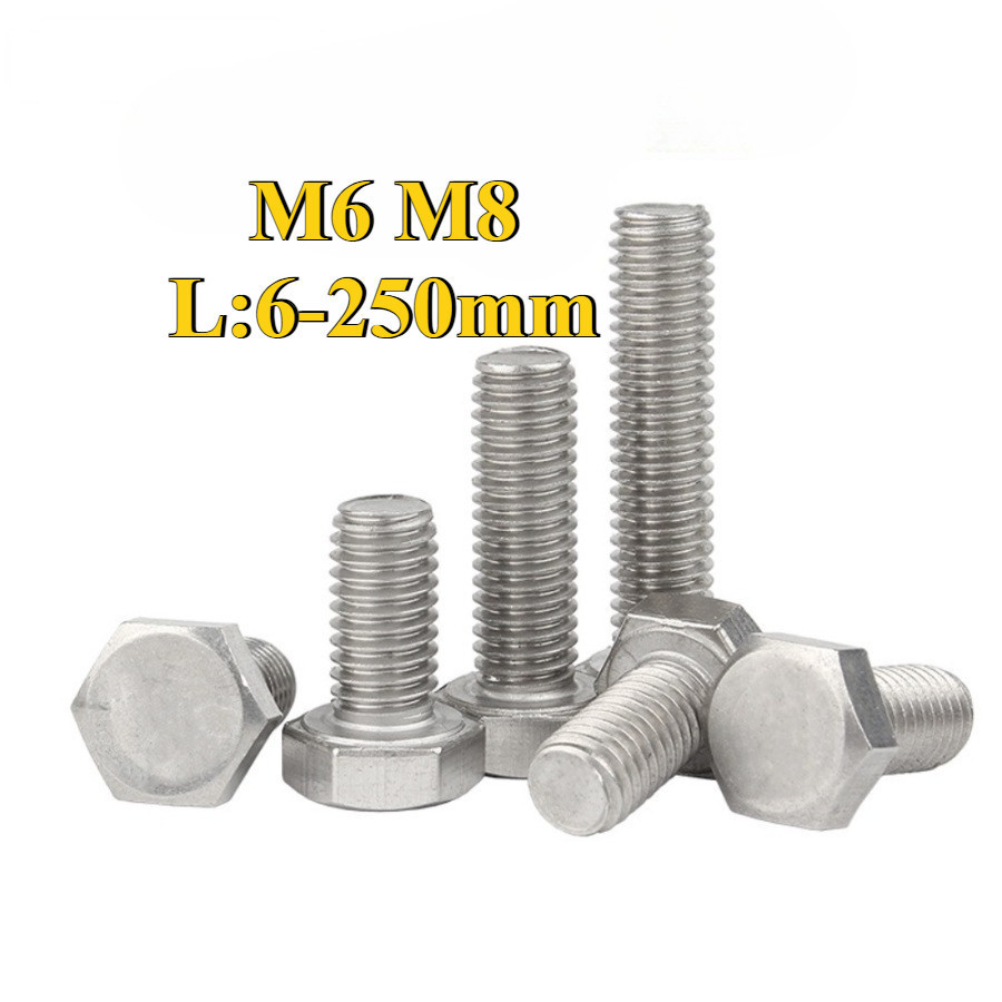[MX1] 304 Stainless Steel Hex Head Bolt M6 M8 / Full Threaded External ...