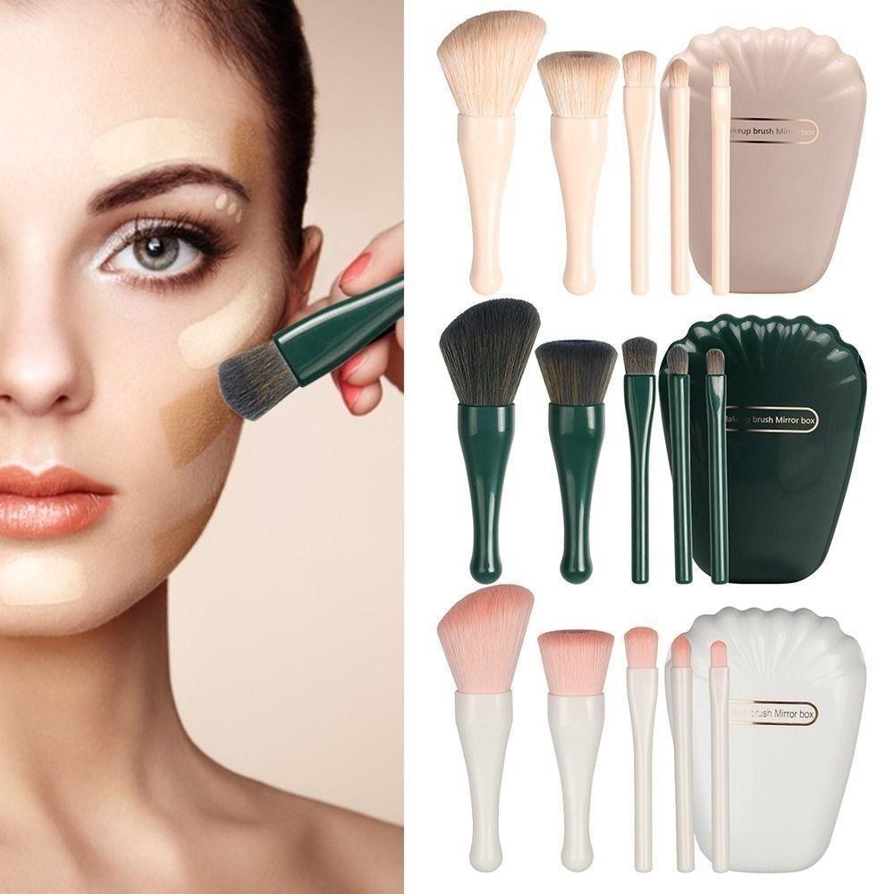 5pcs Shells Makeup Brush Set with Mirror Blush Powder Brush Travel Kit ...