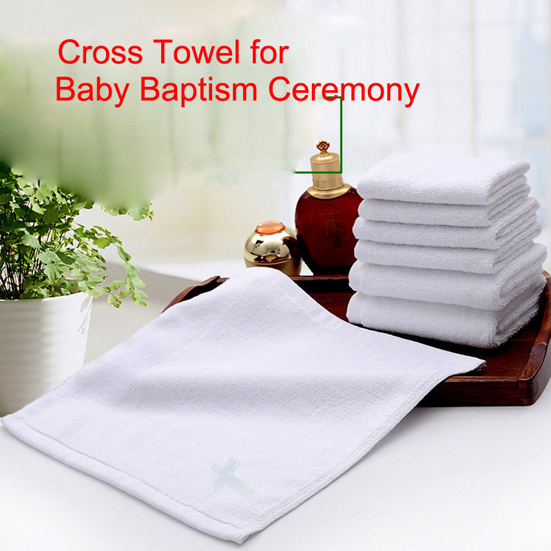 Christening Baby Towel for Boys Girls Baptismal 30*30cm Cotton White ...