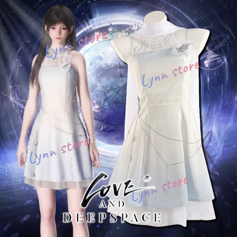 LOVE AND DEEPSPACE Cosplay Costume MC Player White Dress Necklace ...