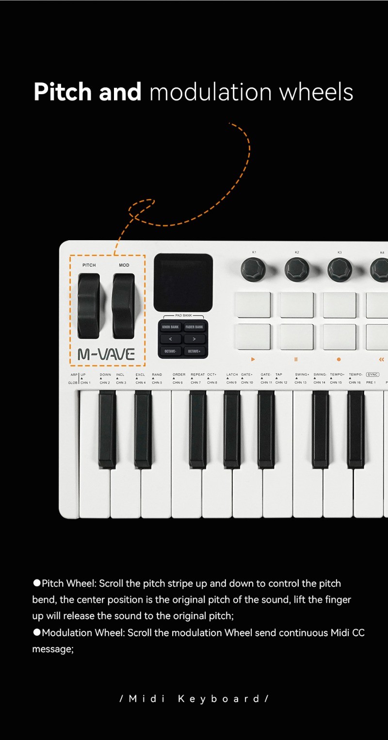M-VAVE SMK-37 PRO Keyboard 37 Key 3.5mm MIDI 16 RGB Drum Padswith Sound ...
