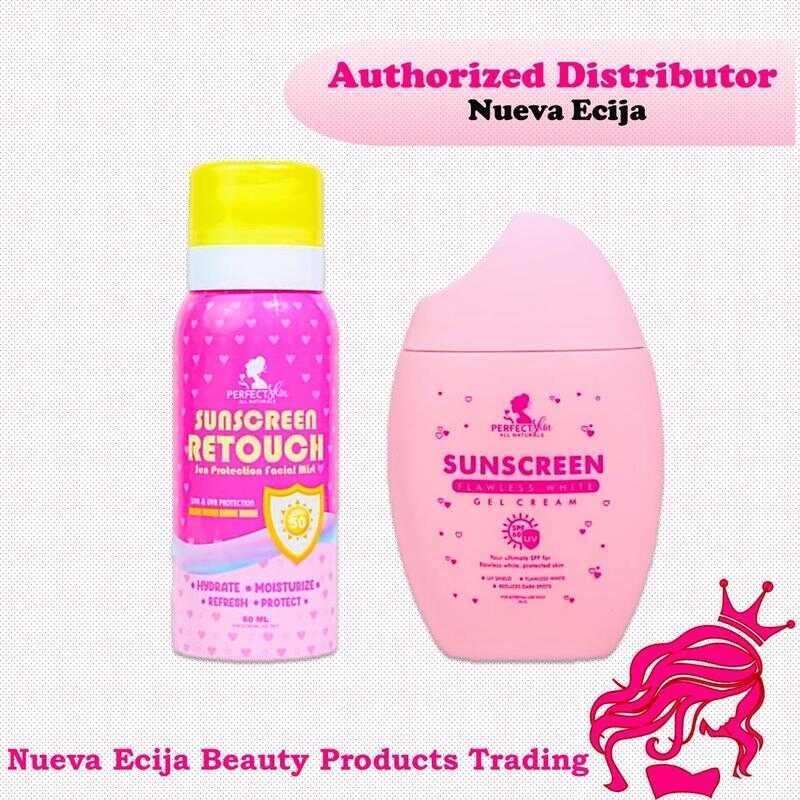 Perfect Skin Sunscreen Retouch Mist SPF 50 Or Flawless White Gel Cream ...